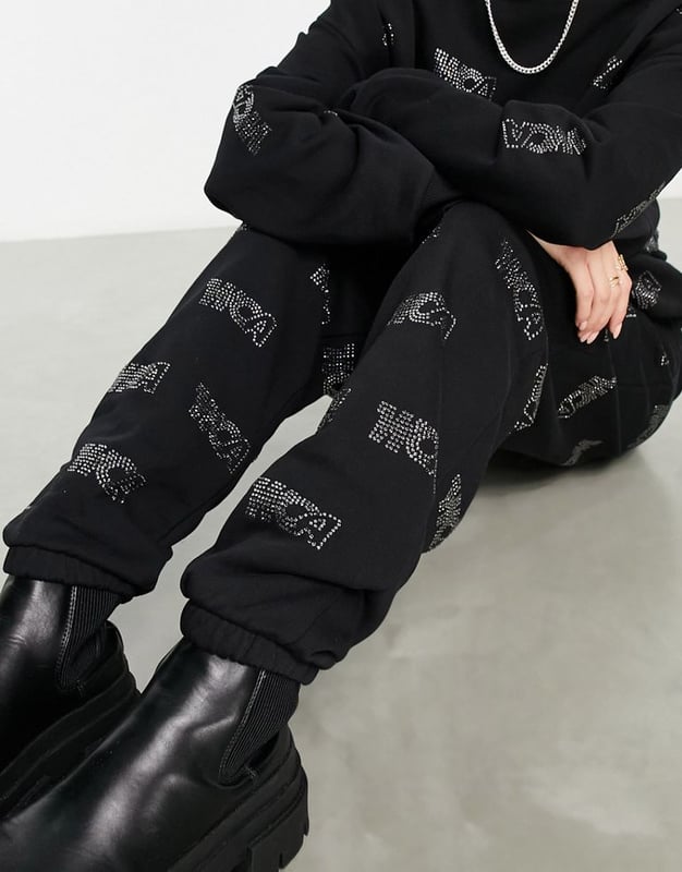 Asos Weekend Collective Jogger With Hotfix Monogram In Black