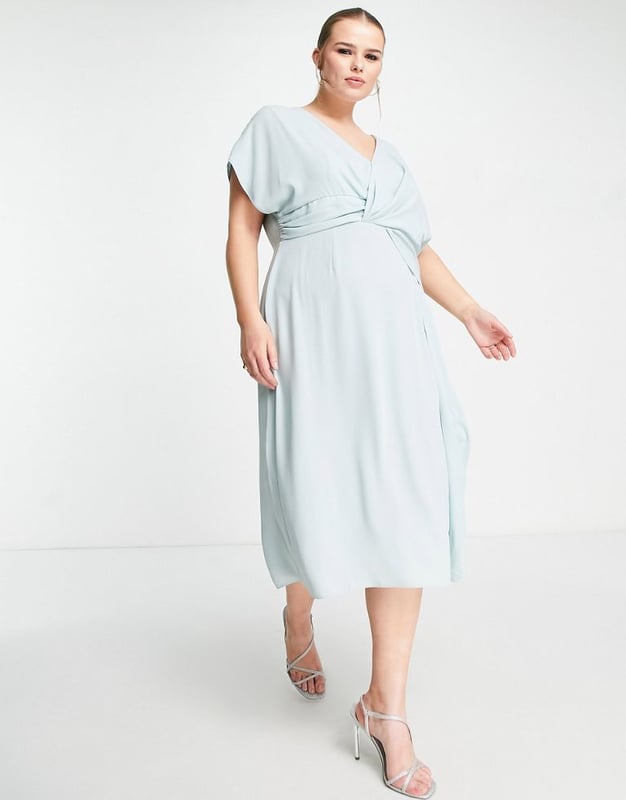 ASOS DESIGN Curve twist and drape front midi dress in duck egg-Blue