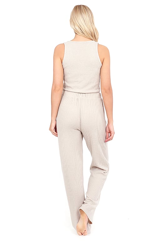 Natural Cropped Vest & Wide Leg Waffle Lounge Set