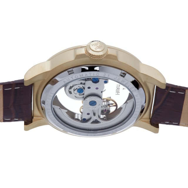 Heritor Automatic Xander Semi-Skeleton Leather-Band Watch