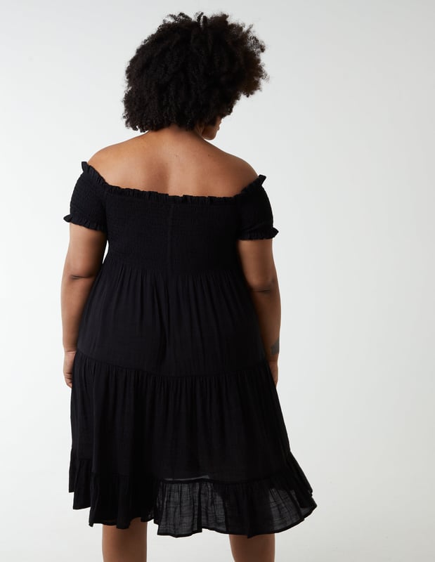 Curve Bardot Shirred Neck Line Floaty Dress