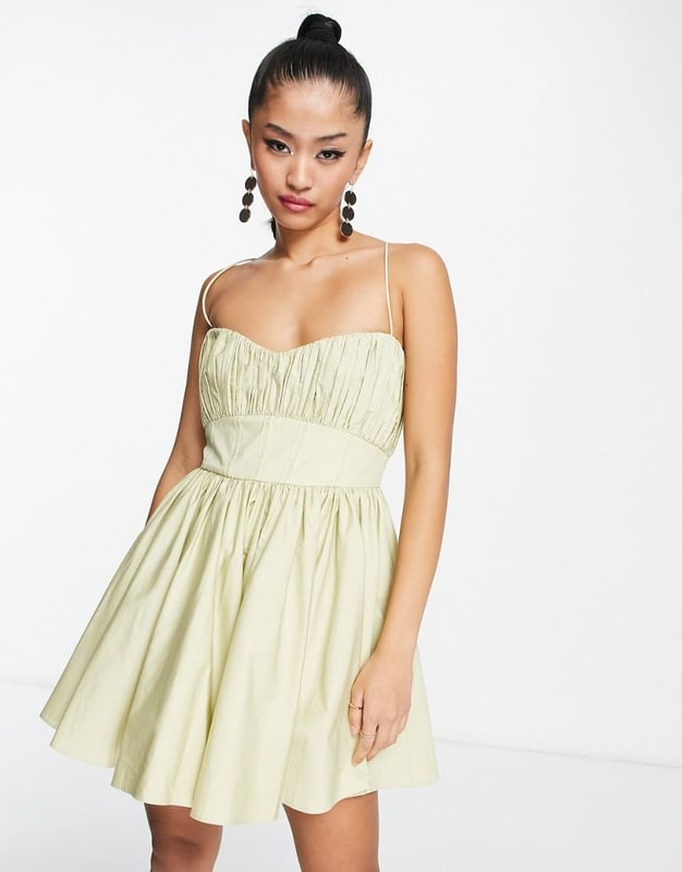 ASOS DESIGN cotton structured prom mini dress with corset detail in ...