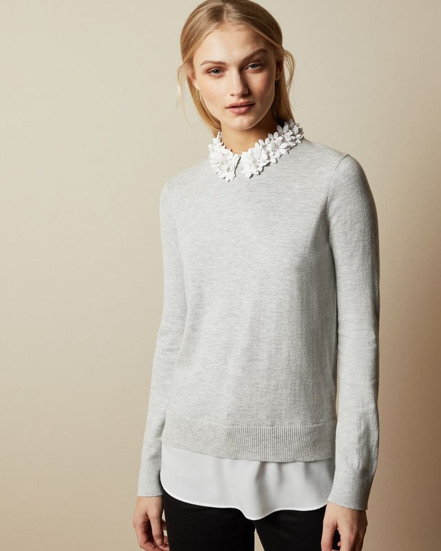 Ted Baker Nansea Floral Collar Mockable Jumper, Grey