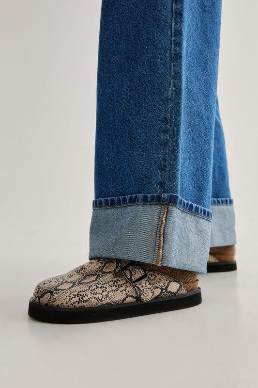 Faux Leather Snake Print Mule