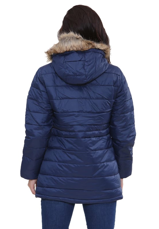Ladies Padded Mid Coat Jacket in Navy