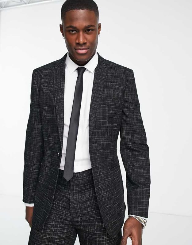 ASOS DESIGN skinny suit jacket in crosshatch in black