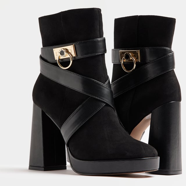 River Island Womens Ankle Boots Black Padlock Heeled