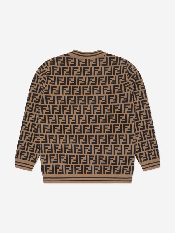 Fendi Kids FF Logo Knitted Jumper in Brown