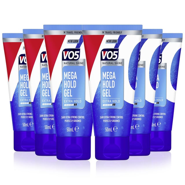 VO5 Mega Hold 24hr Extra Control Travel-Friendly Styling Gel 50ml Pack of 6