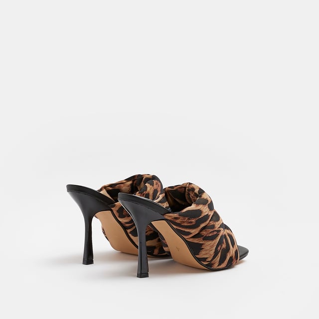 River Island Womens Heeled Mules Brown Animal Print Quilted