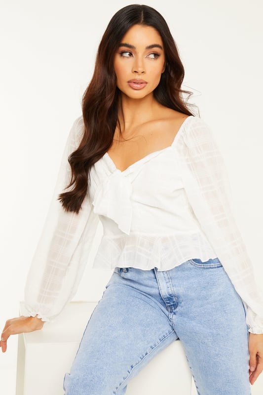 Cream Chiffon Tie Front Top