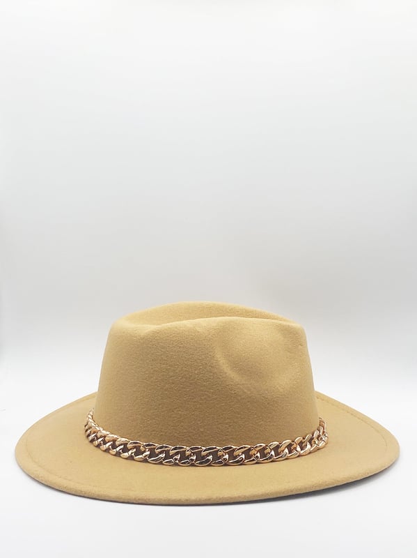 Trilby with Gold Chain Band in Tan