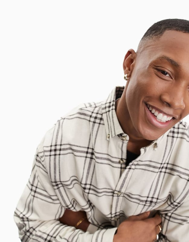 ASOS DESIGN 90s oversized check shirt in beige-Neutral