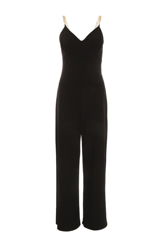 Black Chain Strap Wide Leg Jumpsuit