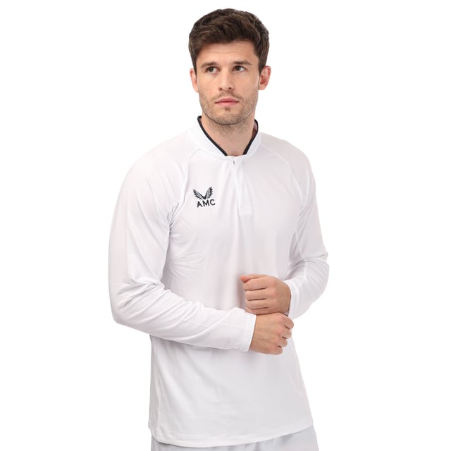 Men's Castore Long Sleeve Polo in White Navy