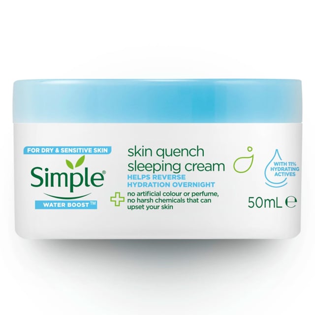 Simple Water Boost Skin Quench Night Cream for Dehydrated Skin, 3x 50ml