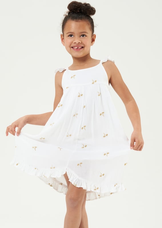 Saskia White Embroidered Palm Tree Dress