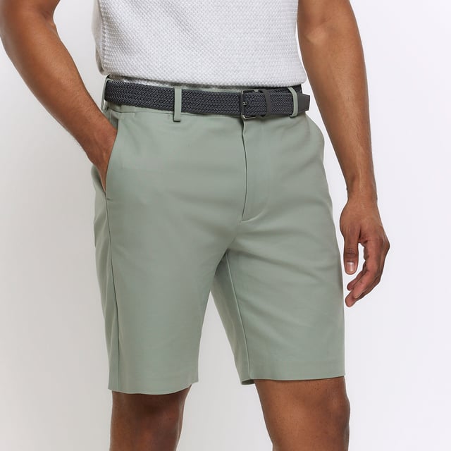 River Island Mens Chino Shorts Green Slim Fit Belted