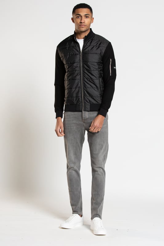Black 'Berkley' Padded Funnel Neck Jacket with Jersey Sleeves