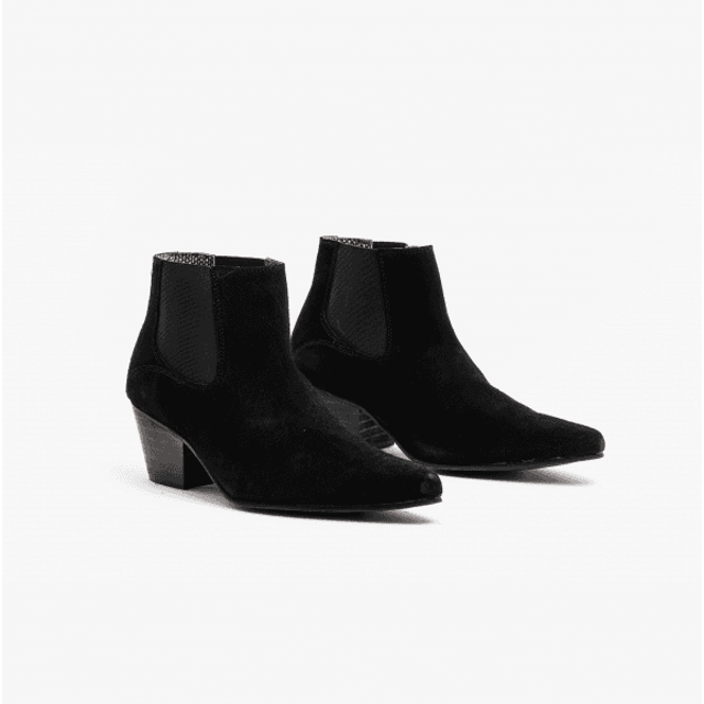 Club Cubano McCARTNEY Mens Suede Winklepicker Cuban Heel Boots Black