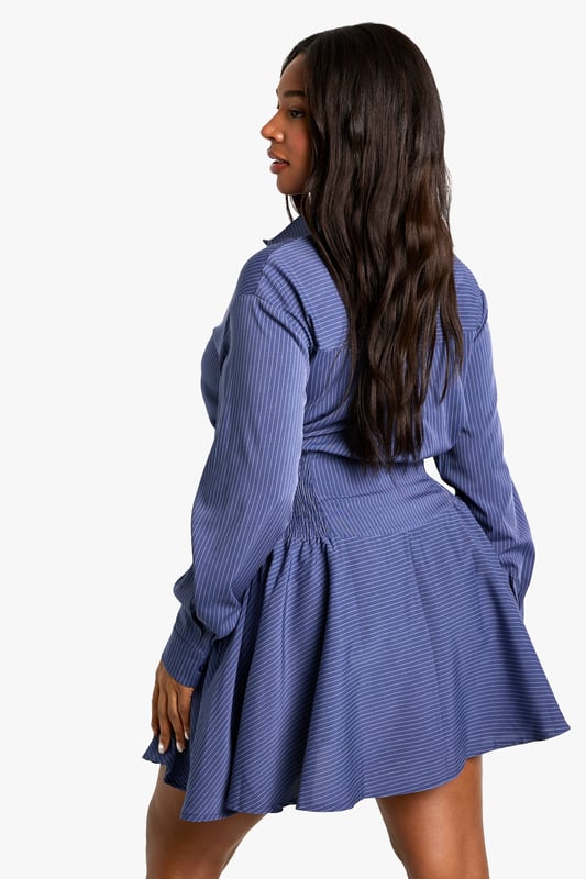 Plus Stripe Corset Detail Shirt Dress