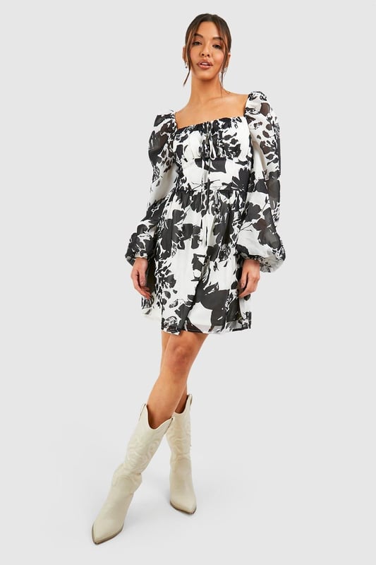 Floral Rouched Bust Mini Milkmaid Dress