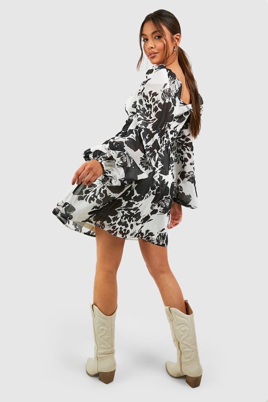 Floral Rouched Bust Mini Milkmaid Dress