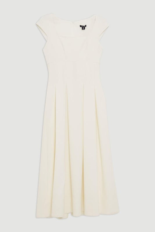 Clean Tailored Square Neck Full Skirted Midi Dress