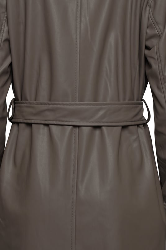 Sophia PU Long Trench Coat in Buff