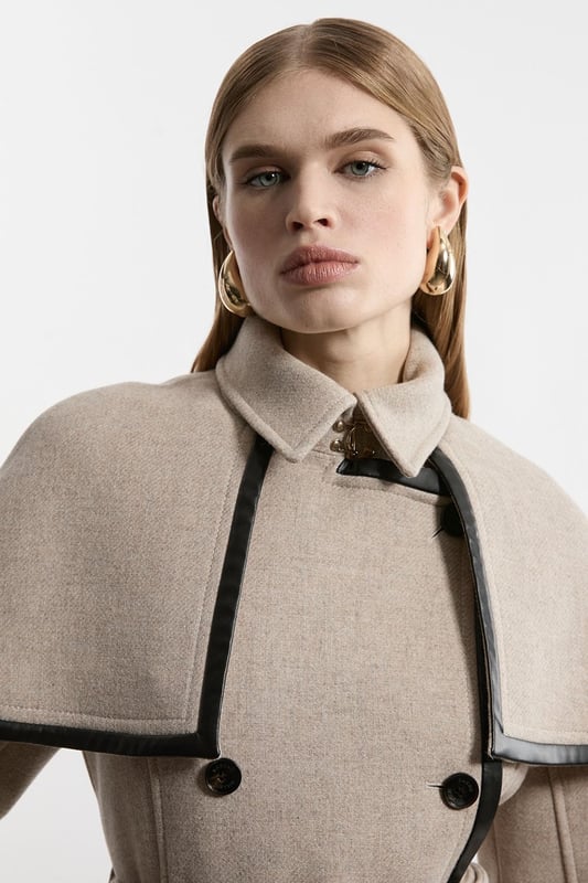 Premium Italian Manteco Wool Pu Tipped Storm Flap Cape Full Skirted ...