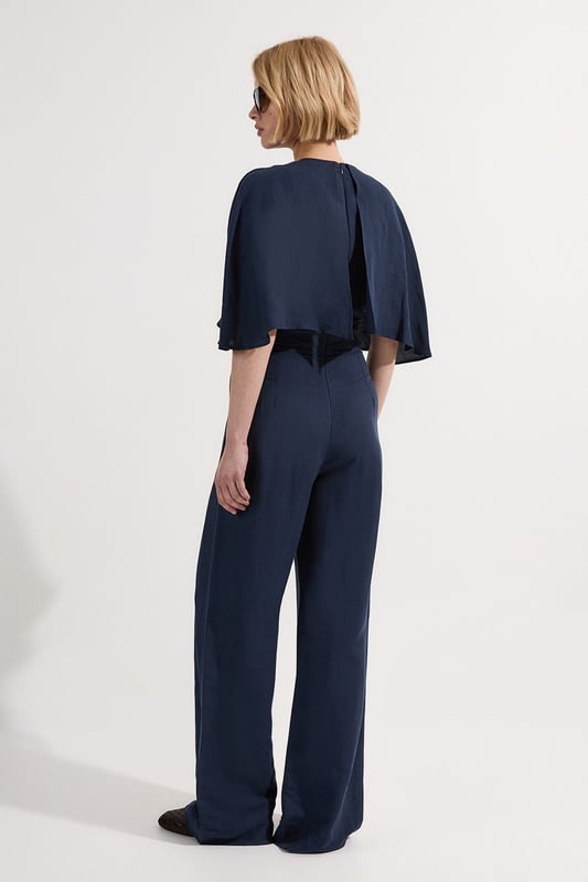 Premium Tailored Linen Drama Cape Jumpsuit