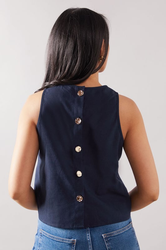 Petite Button Back Linen Top