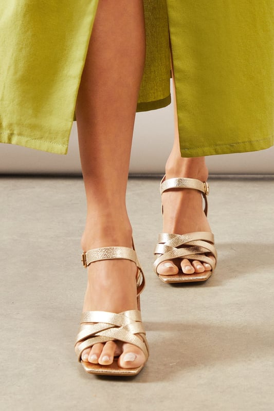 Erelith Faux Leather Cross Strap Block Heel Sandals
