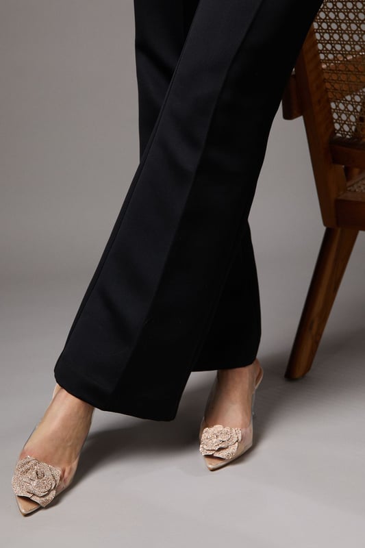 Venessia Clear Vinyl Diamante Corsage Detail Heeled Court Shoes
