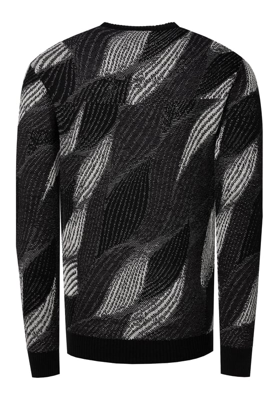 Wellen-Design Feinstrick Rundhals-Pullover
