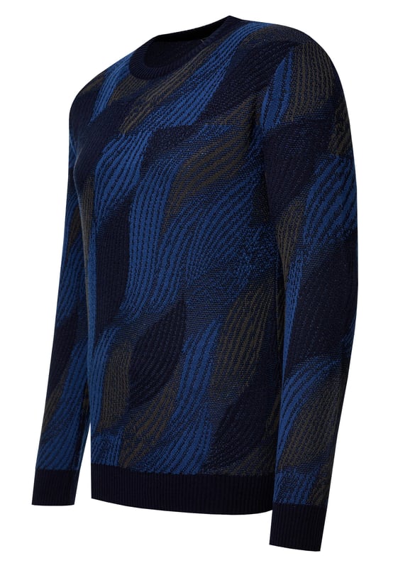 Wellen-Design Feinstrick Rundhals-Pullover