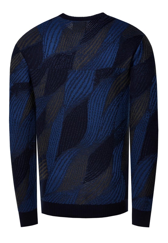 Wellen-Design Feinstrick Rundhals-Pullover