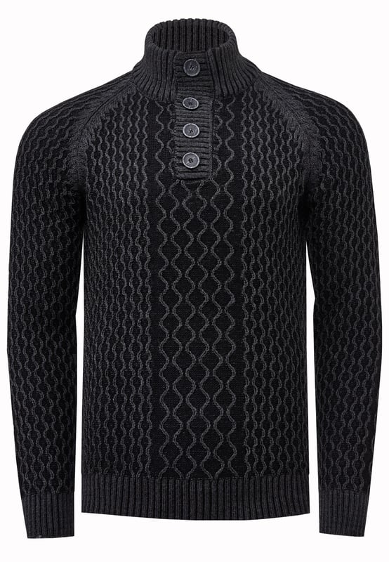 Grobstrick Stehkragen Kontrast Pullover