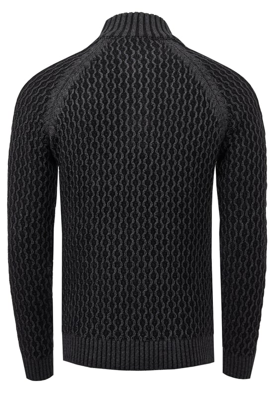 Grobstrick Stehkragen Kontrast Pullover