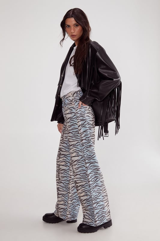 Tiger Print Denim Wide Leg Jean