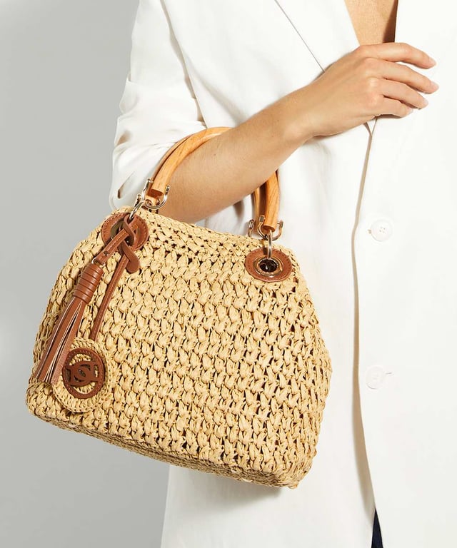 Dune Accessories Daiquri - Wooden Handle Raffia Bag