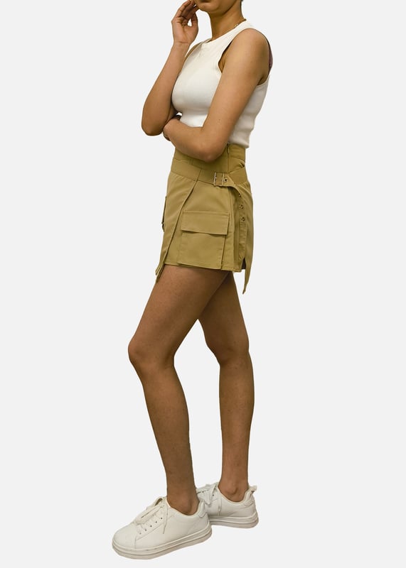 Stone Asymmetric Hem Cargo Mini Skort