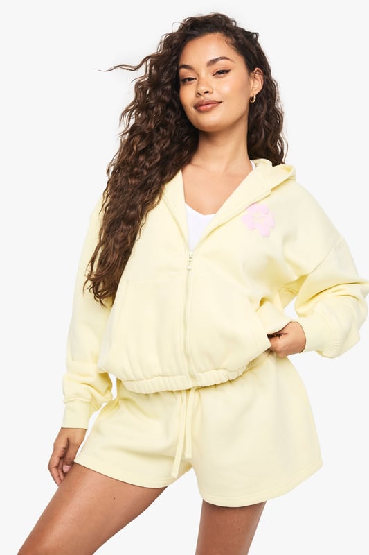 Floral Puff Print Zip Through Short Tracksuit