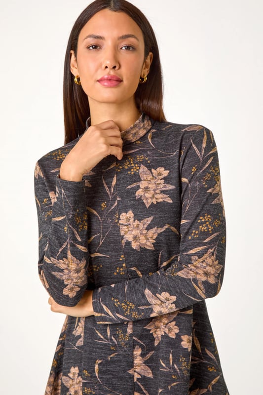 Floral Print High Neck Tunic Top