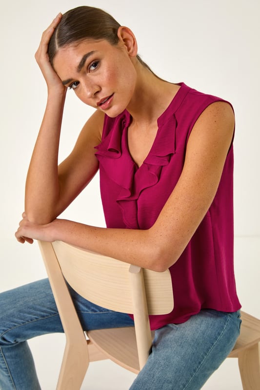 Linen Ruffle Vest Top