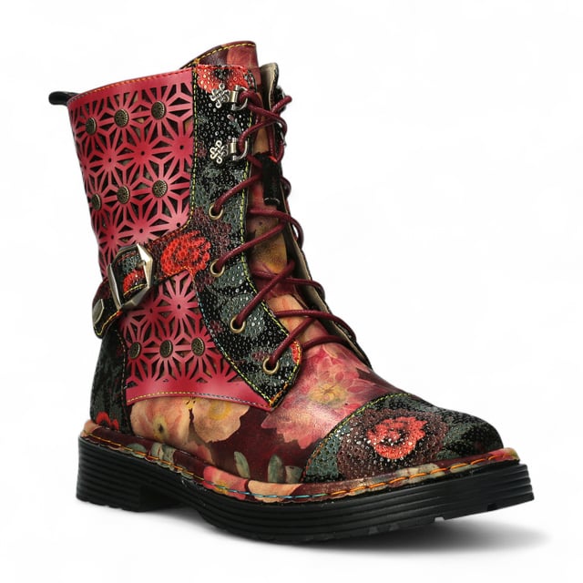 Laura Vita Incaso 36 Red Floral Womens Gothic Victorian Leather Ankle ...