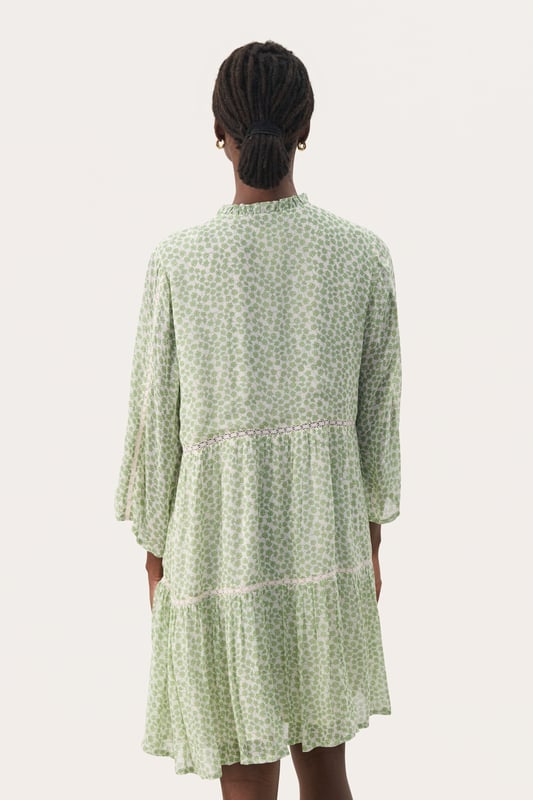 Kleid Gerade Passform Green Mini Grid Flower