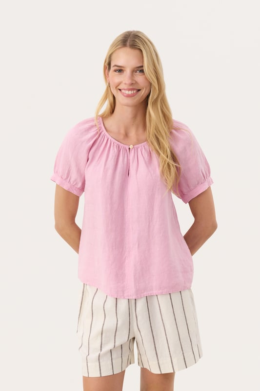 Kurzarm-Bluse Gerade Passform Pink Nectar rose