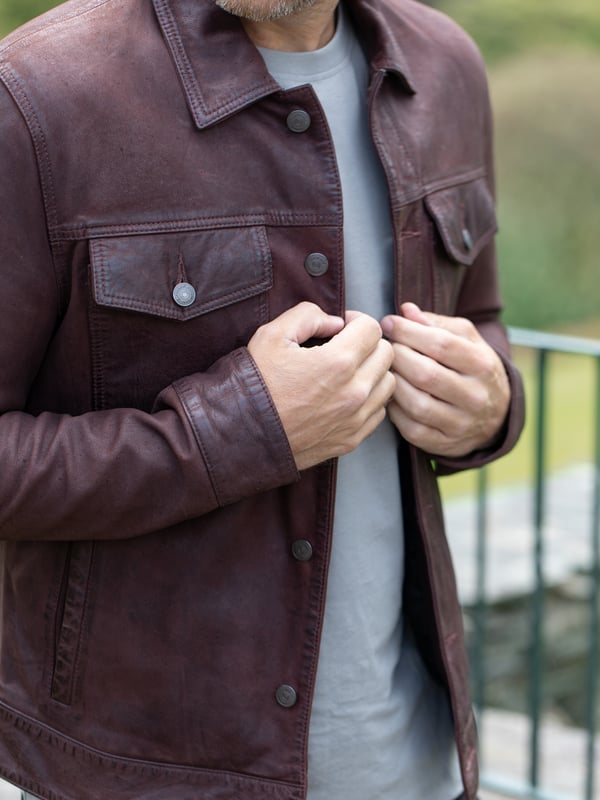 Milburn Leather Jacket in Mahogany Brown