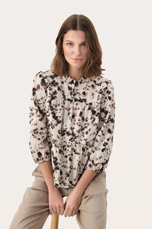 Langarm-Bluse Gerade Passform Neutral Leopard Print